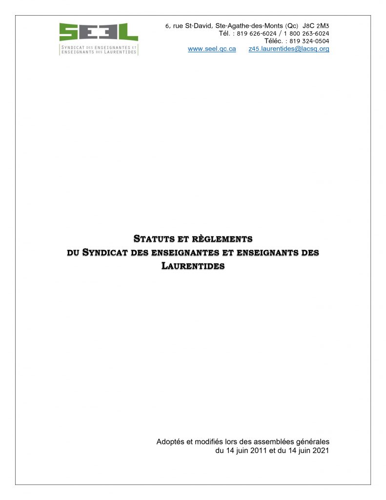 Statuts et règlements | Syndicat des enseignantes et enseignants des ...